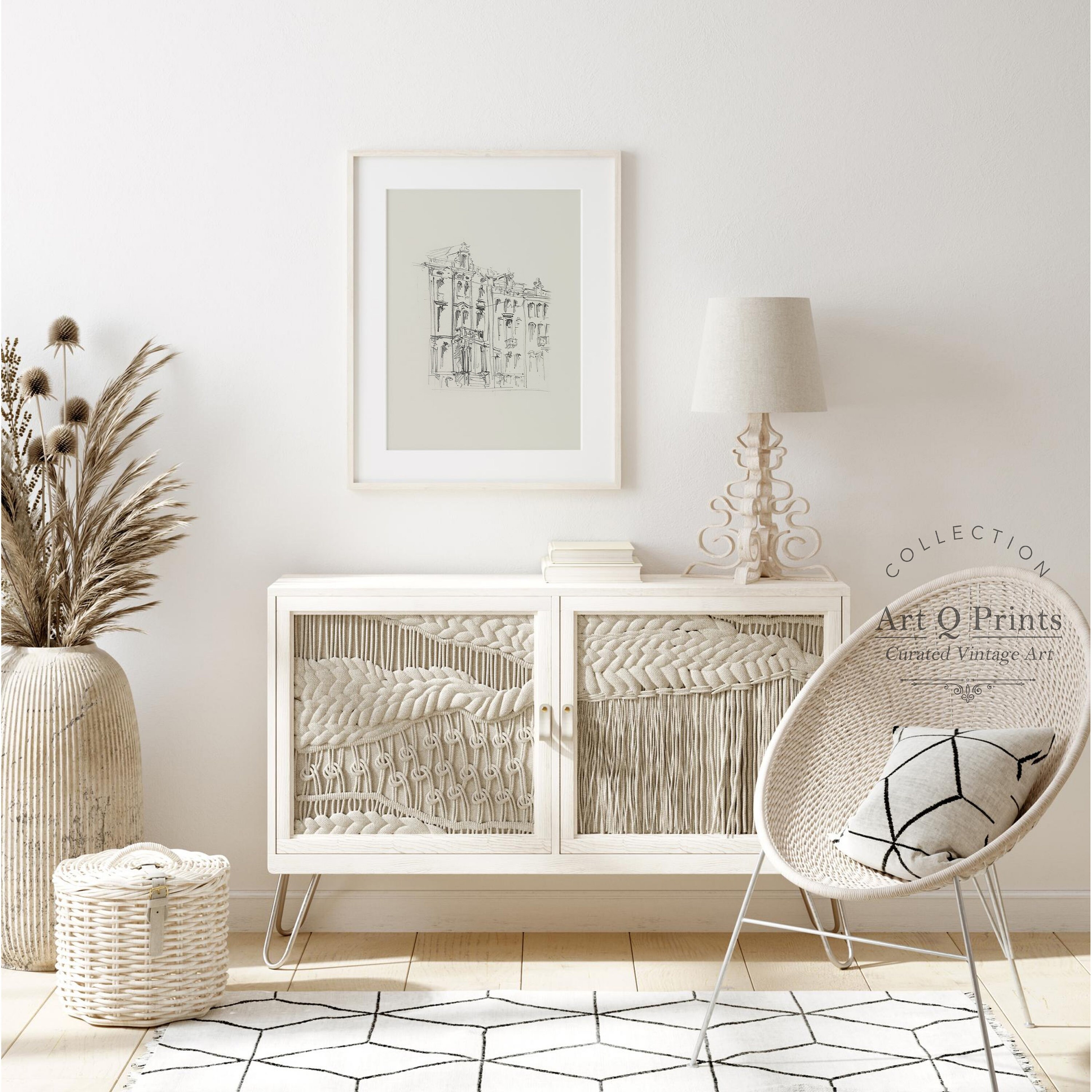 Cityscape Wall Art Print, Digital File, Graphite Drawing on Gray Paper ...