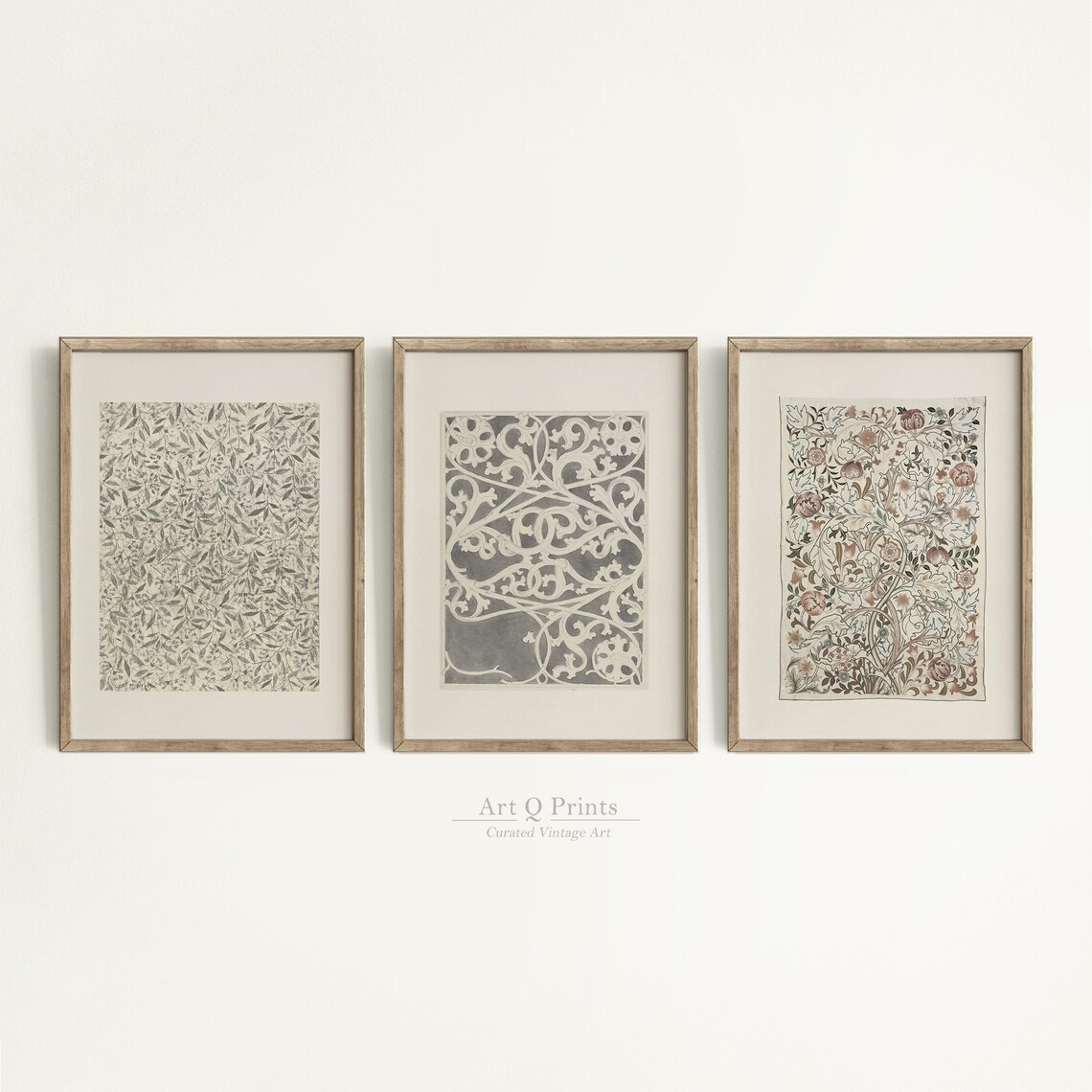 Set of 3 Muted Patterns Prints, Gray Blue Watercolor Paintings ...