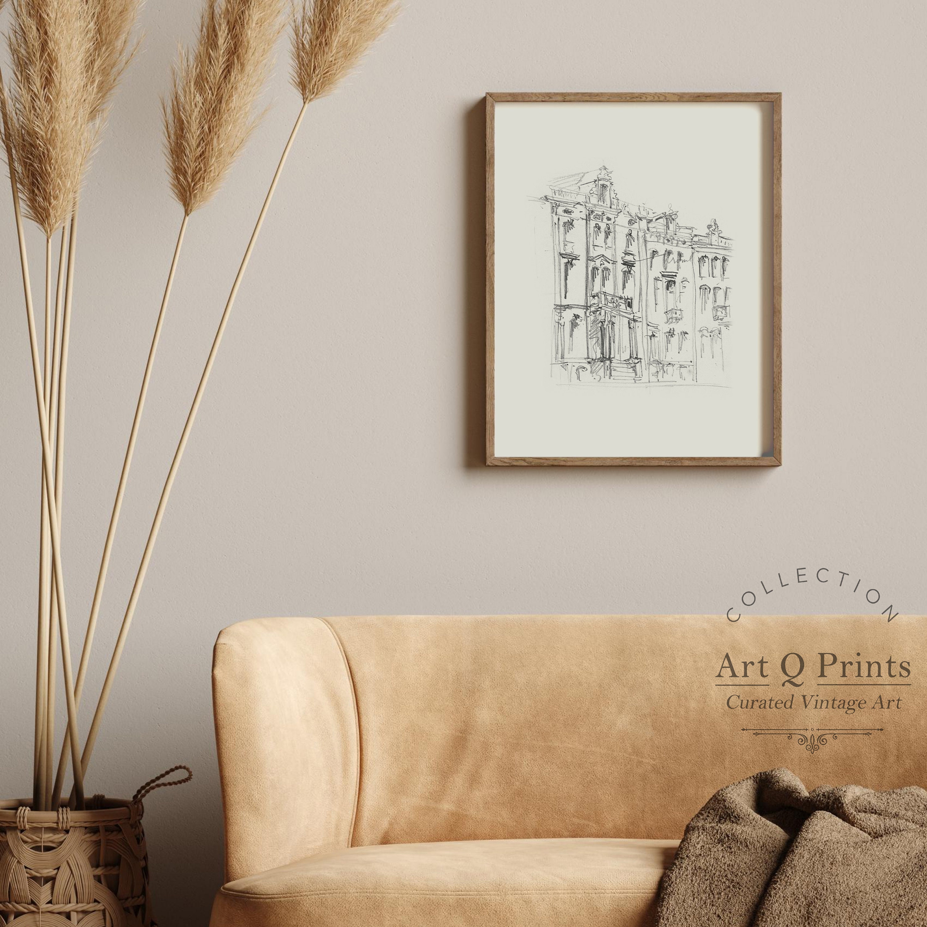 Cityscape Wall Art Print, Digital File, Graphite Drawing on Gray Paper ...
