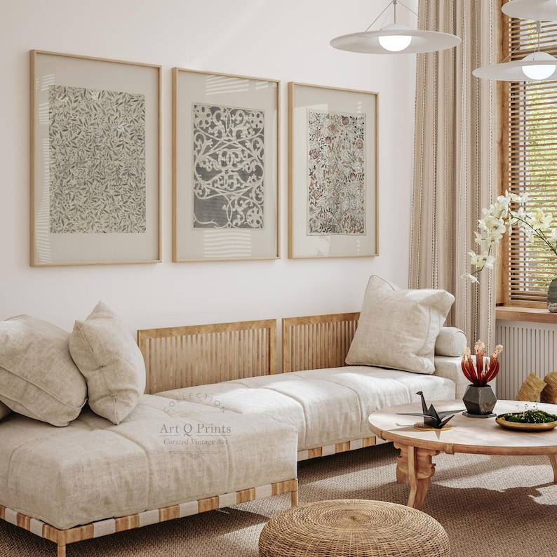 Set of 3 Muted Patterns Prints, Gray Blue Watercolor Paintings ...