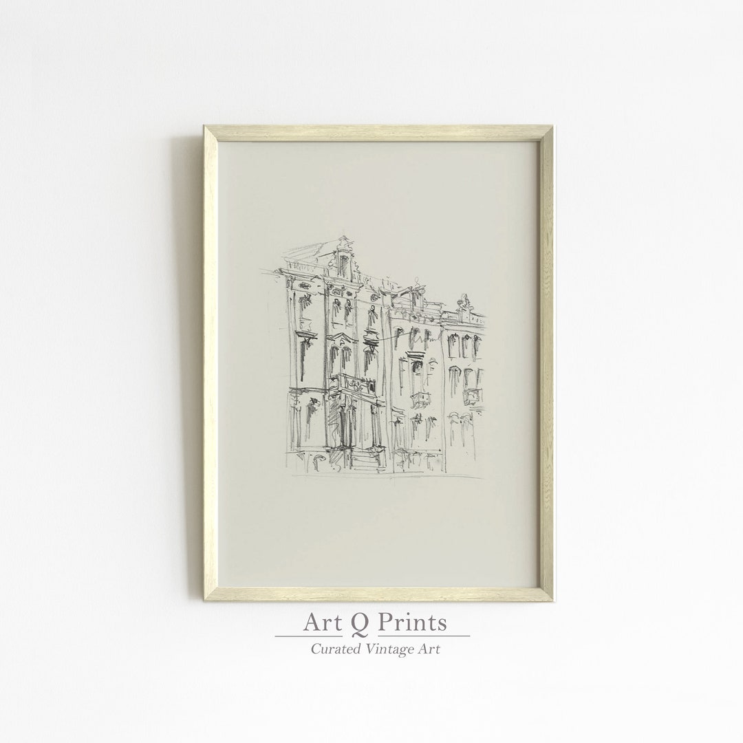 Cityscape Wall Art Print, Digital File, Graphite Drawing on Gray Paper ...