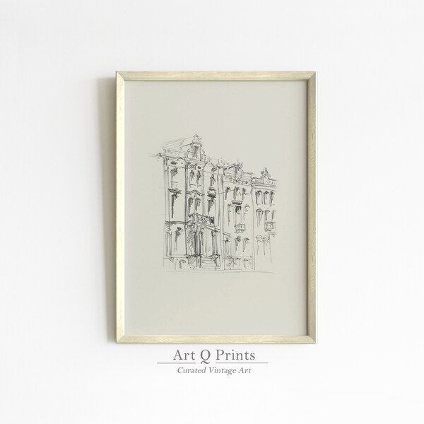 Cityscape Wall Art Print, Digital File, Graphite Drawing on Gray Paper ...
