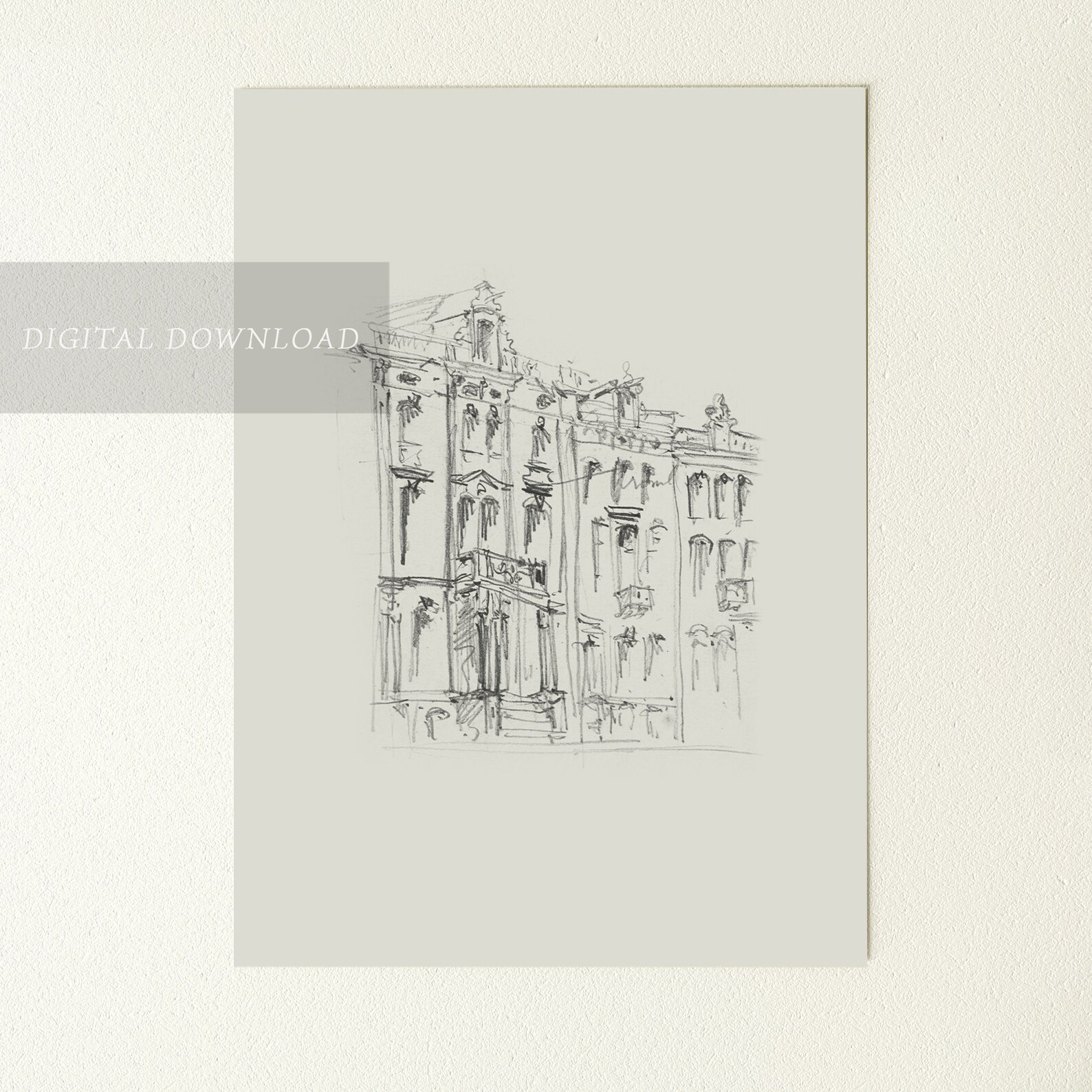Cityscape Wall Art Print, Digital File, Graphite Drawing on Gray Paper ...
