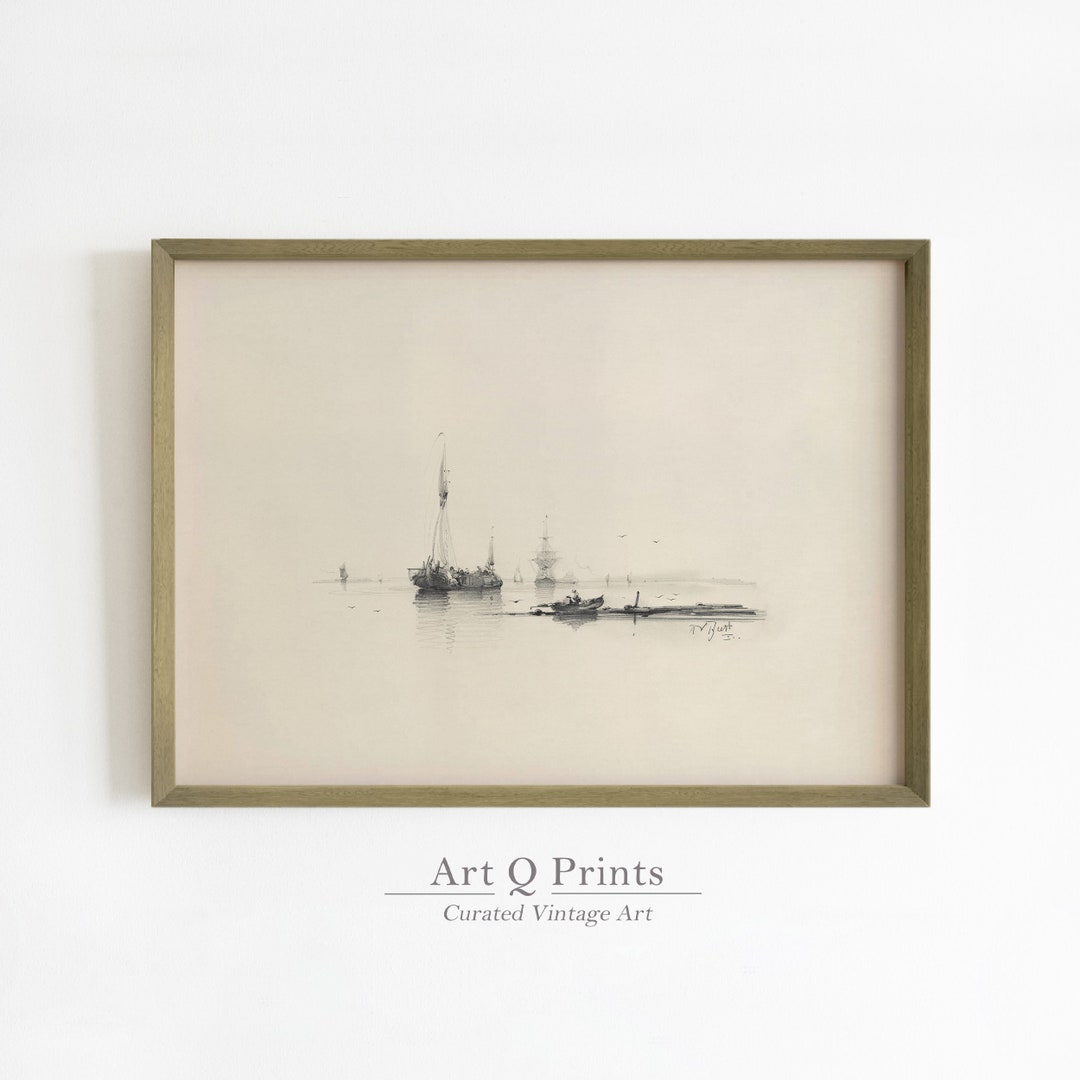 Sailboat Print, Sailing, Boats, Wall Art, Drawing, Sketch, Lake ...