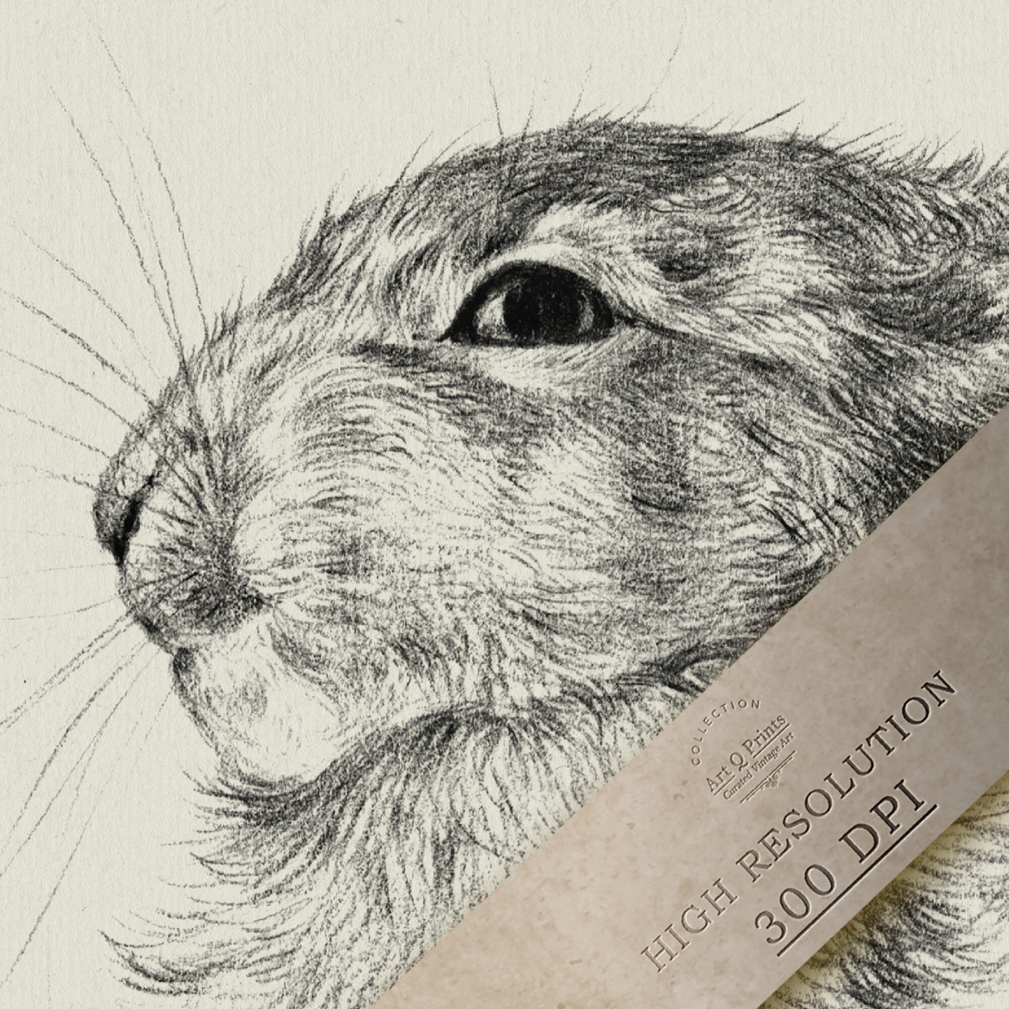 Rabbit Head Print, Wall Art Printable, Vintage Illustration, Pencil ...