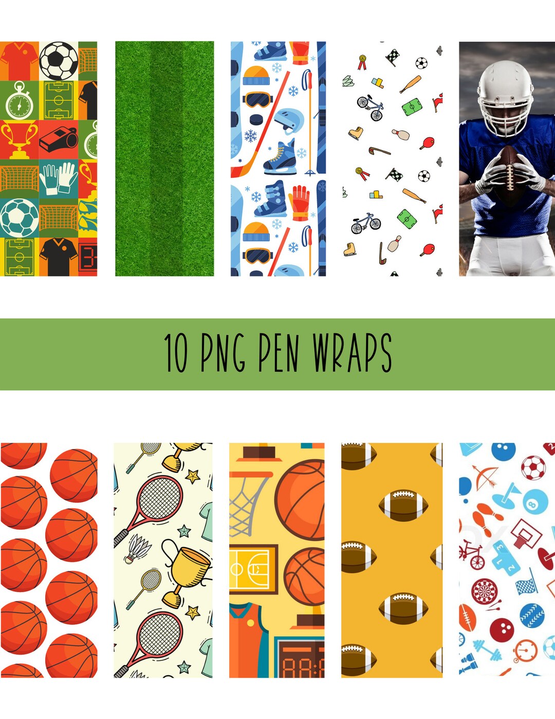 10 Digital Sports Themed PNG Pen Wraps, Instant Download, Printable ...