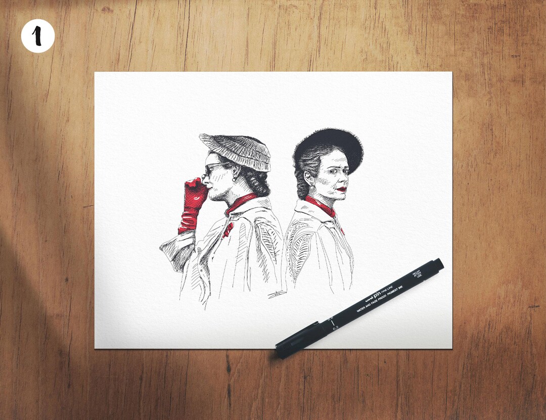 Ratched's Outfits / Sarah Paulson / Illustrations / A4 - Etsy