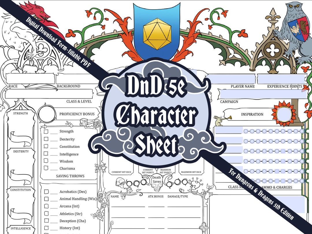 MANUSCRIPT Medieval Fantasy Dnd 5e Tabletop Custom Character Sheet ...