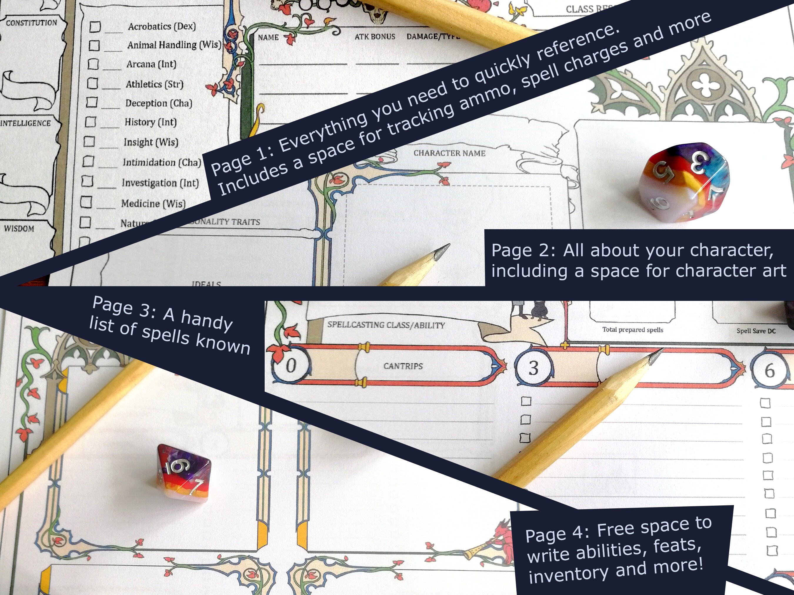 MANUSCRIPT Medieval Fantasy Dnd 5e Tabletop Custom Character Sheet ...