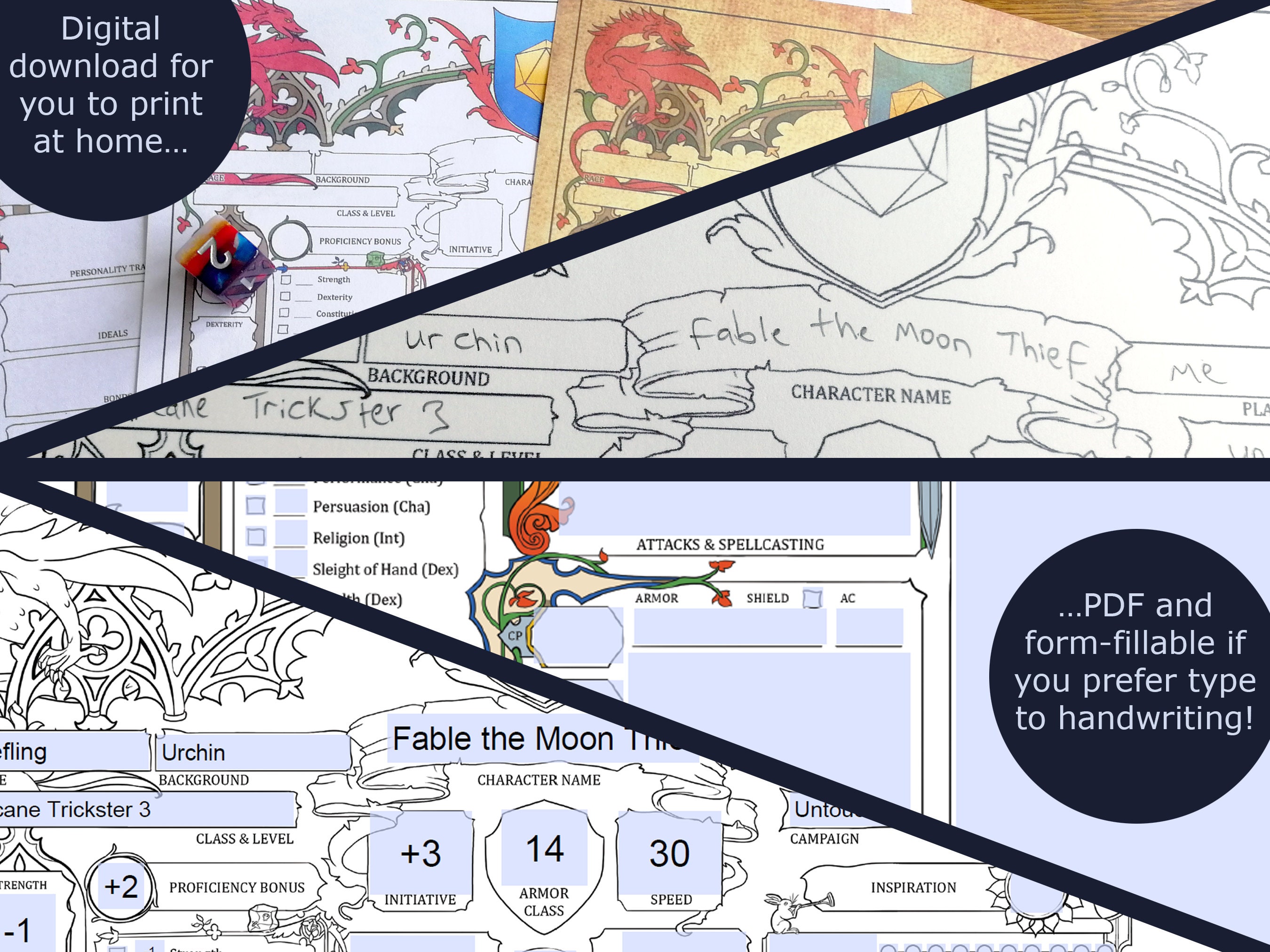 MANUSCRIPT Medieval Fantasy Dnd 5e Tabletop Custom Character Sheet ...