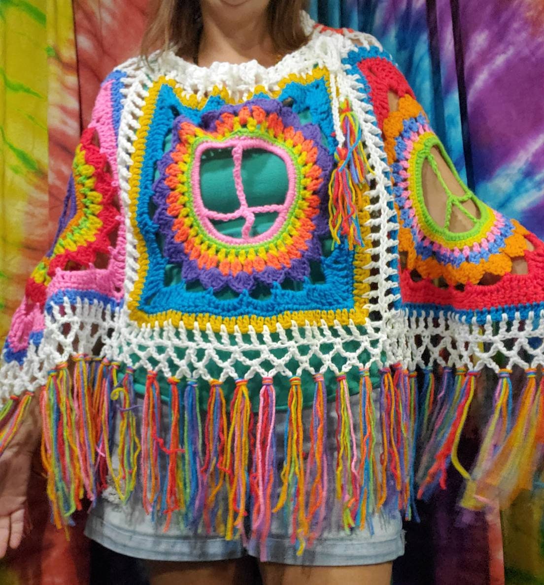 Peace Poncho - Crochet Peace Sign Poncho Cover Up. Custom Order ...