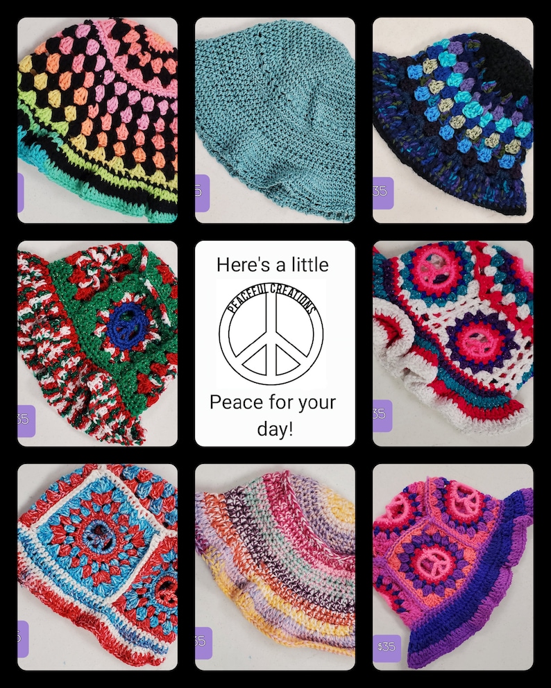 Crochet Pattern Peace Sign Bucket Hat - Etsy