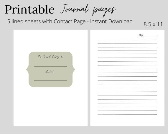 Printable Journal Pages W/ Contact Page - Etsy