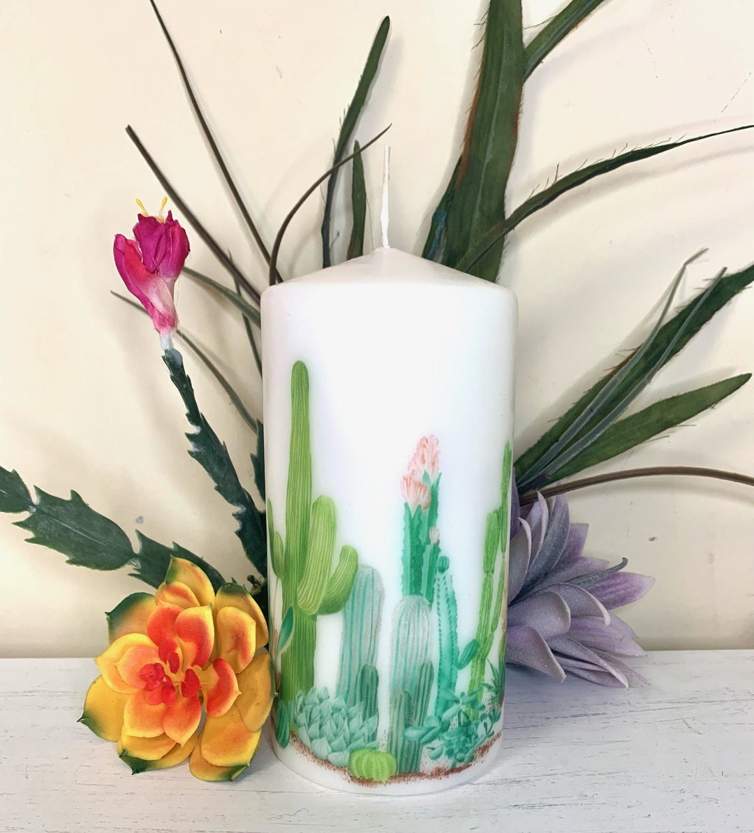 Cactus and Succulents Pillar Candle - Etsy