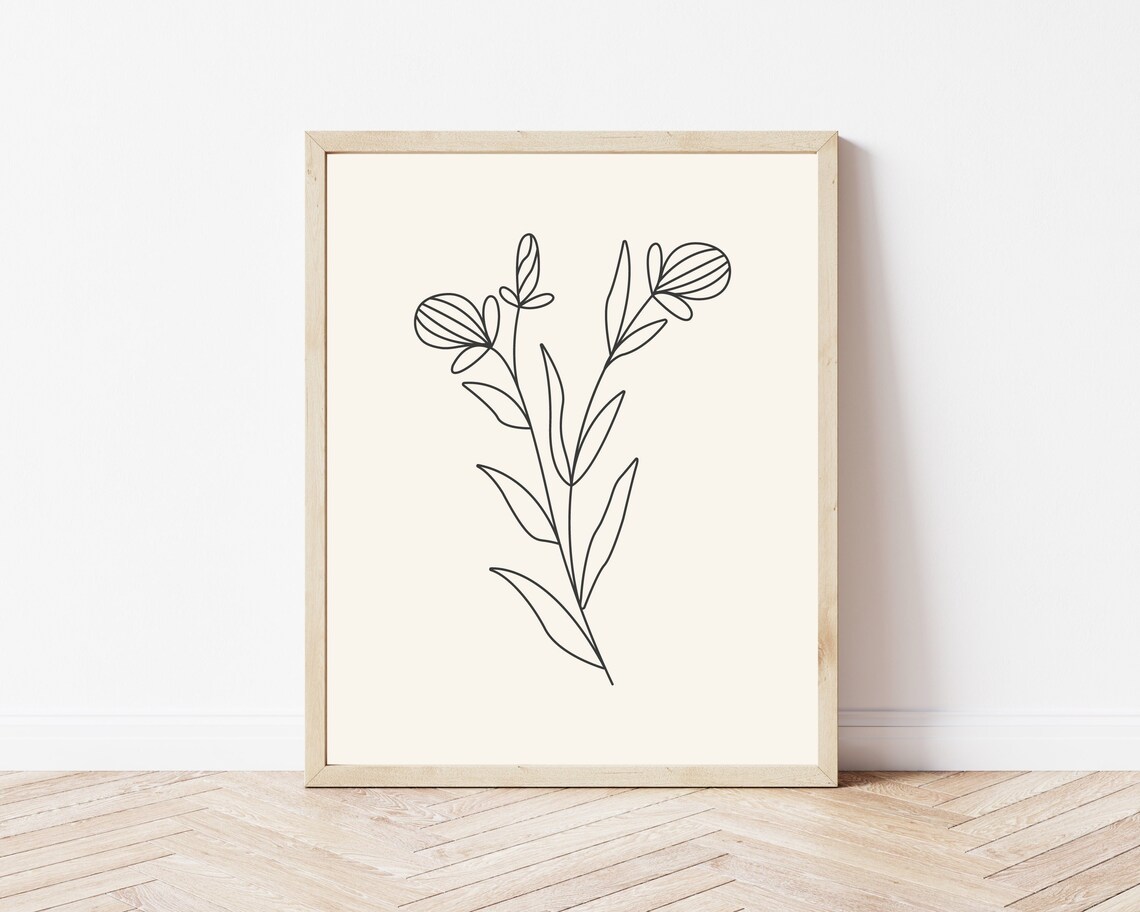 Printable Floral Line Art Floral Wall Art Wildflower Wall - Etsy