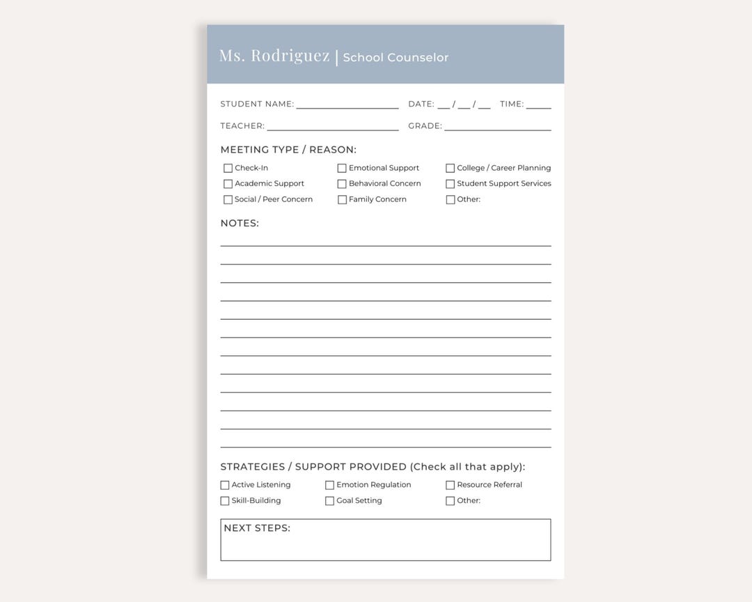 Personalized School Counselor Notepad, Student Meeting Notes Pad ...
