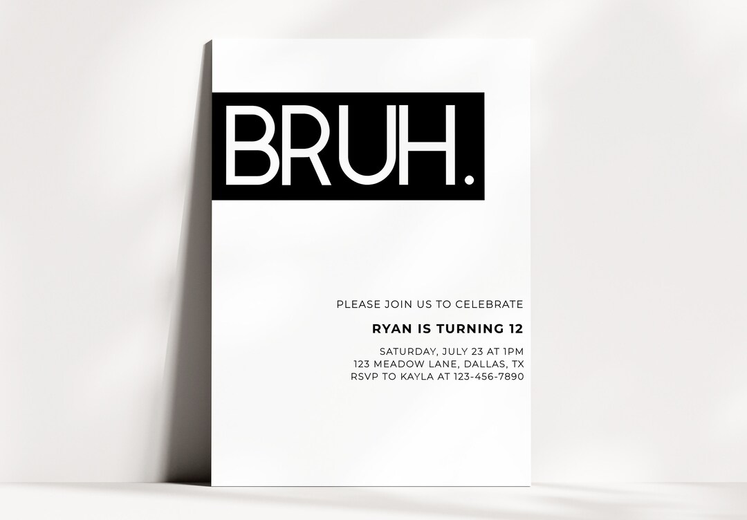 12 Year Old Boy Birthday Invitation Bruh Birthday Invitation Preteen 12-year-old-boy-birthday-invitation-bruh-birthday-invitation-preteen