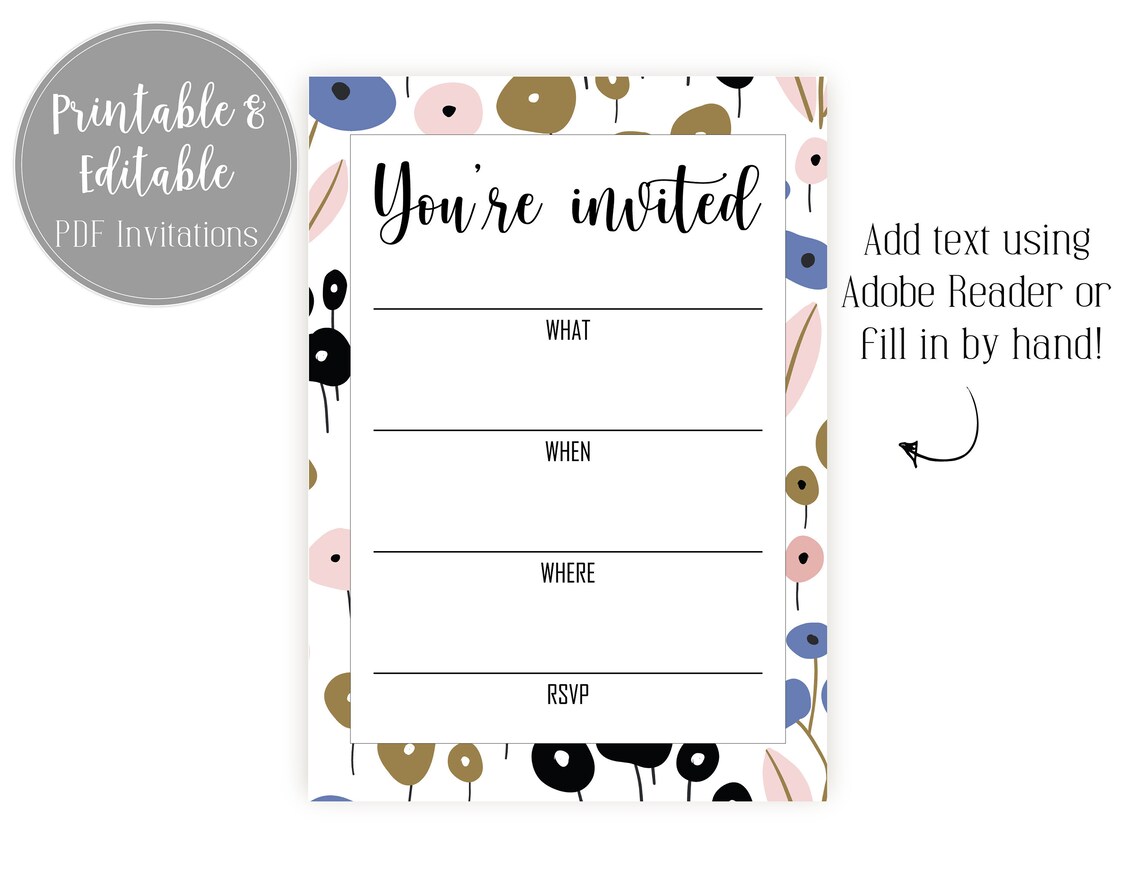 You're Invited Printable and Editable Invitation Fill | Etsy