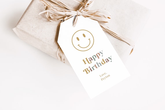 Smiley Face Happy Birthday Gift Tag Happy Birthday Gift Tag - Etsy