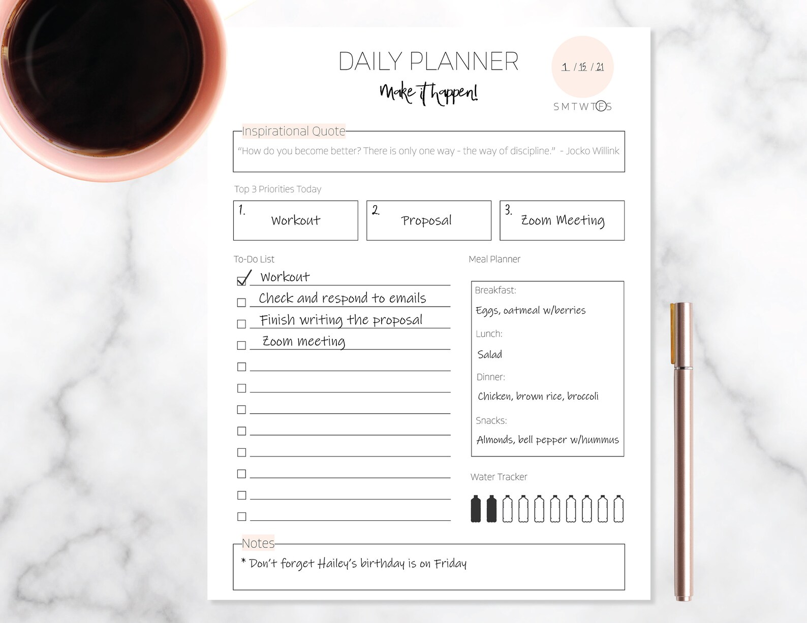 Printable Daily Planner Day Planner Daily Schedule to Do - Etsy