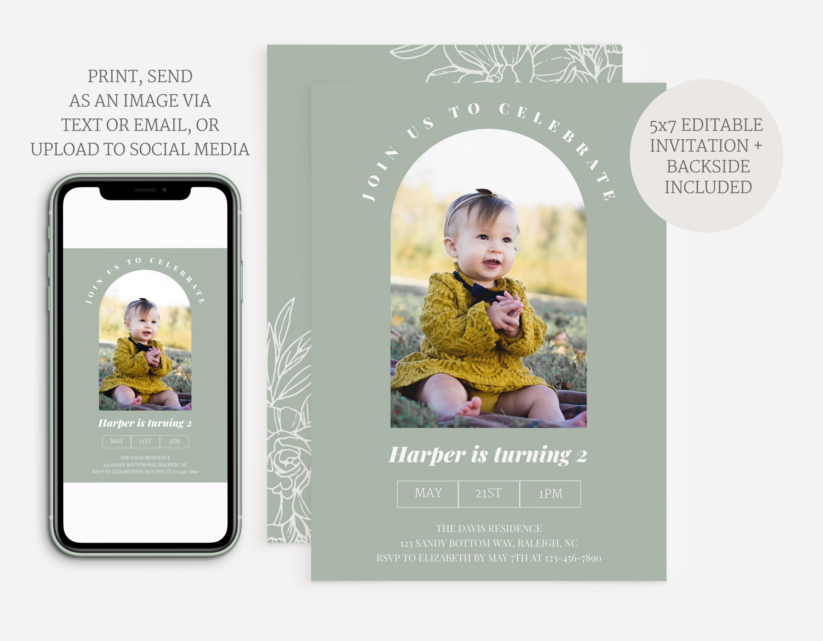 Second Birthday Photo Invitation Second Birthday Invitation - Etsy