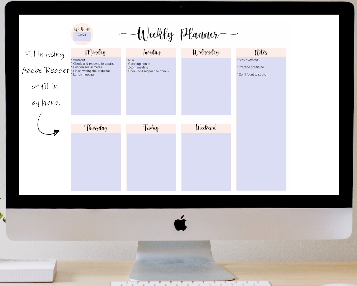 Fillable and Printable Weekly Planner Letter Size Printable - Etsy