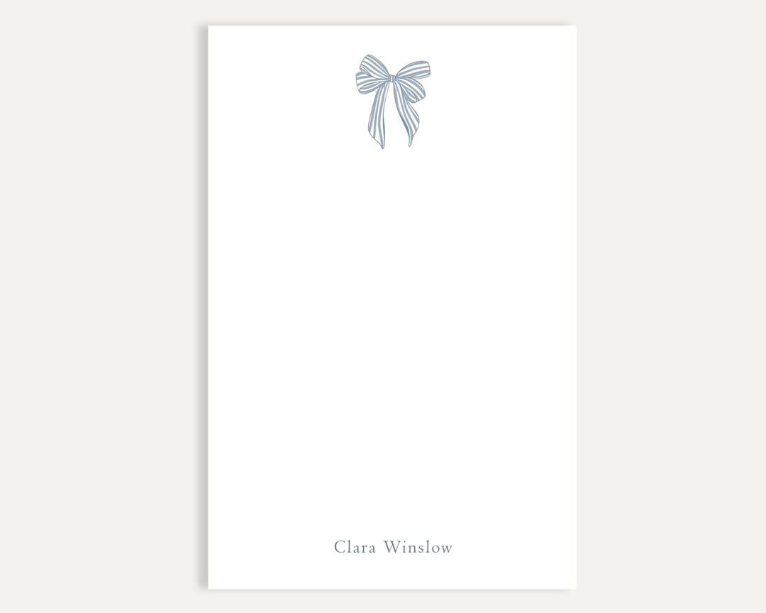Personalized Bow Writing Paper Notepad, Custom Name Stationery, Elegant ...