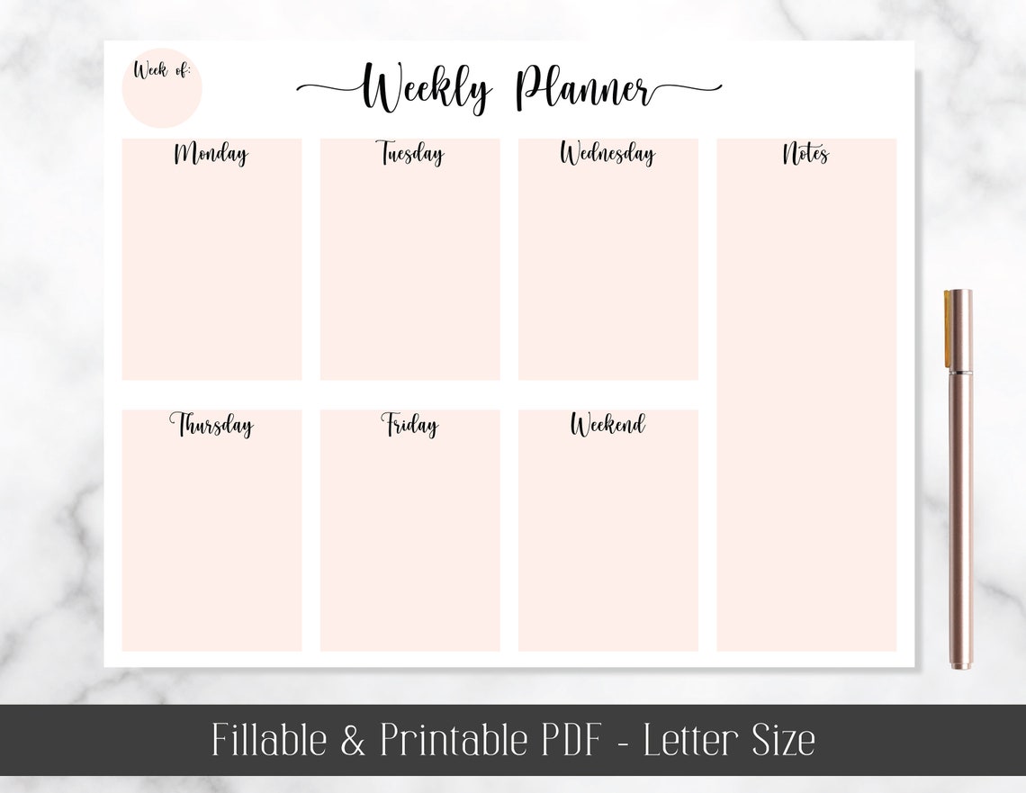 Fillable and Printable Weekly Planner Letter Size Printable - Etsy