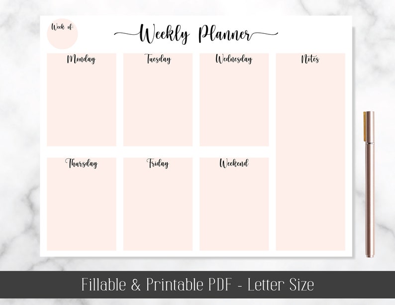 Fillable and Printable Weekly Planner Letter Size Printable - Etsy