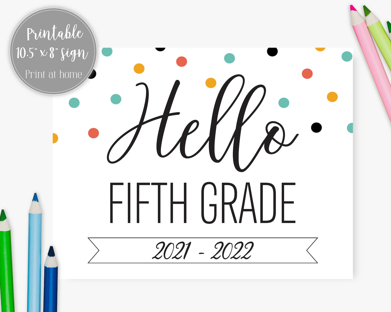 Hello Fifth Grade Printable Sign First Day of Fifth Grade | Etsy