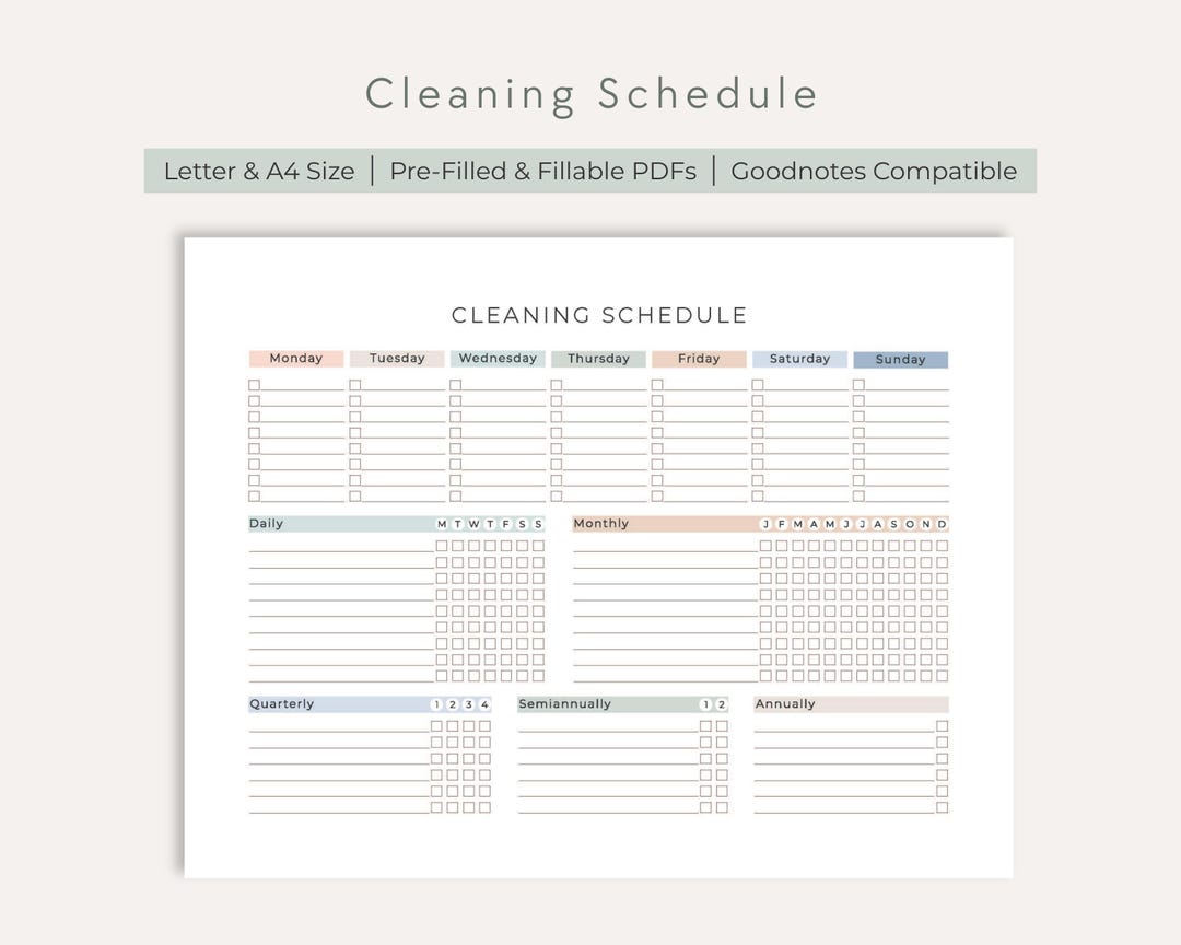 Printable Cleaning Schedule, Editable Home Planner, Letter & A4 PDF - Etsy