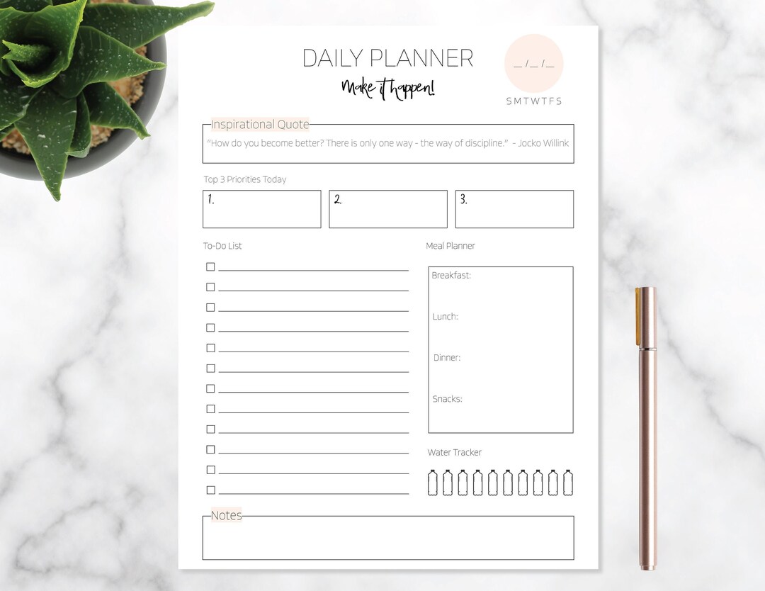 Printable Daily Planner Day Planner Daily Schedule to Do List Printable ...
