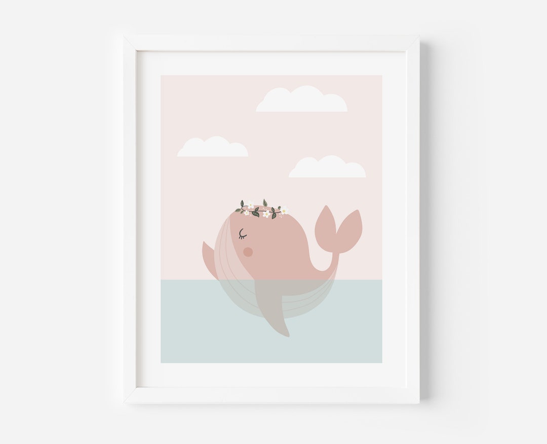 Printable Whale Wall Art • Cute Pink Whale Wall Art • Kids Room Wall ...