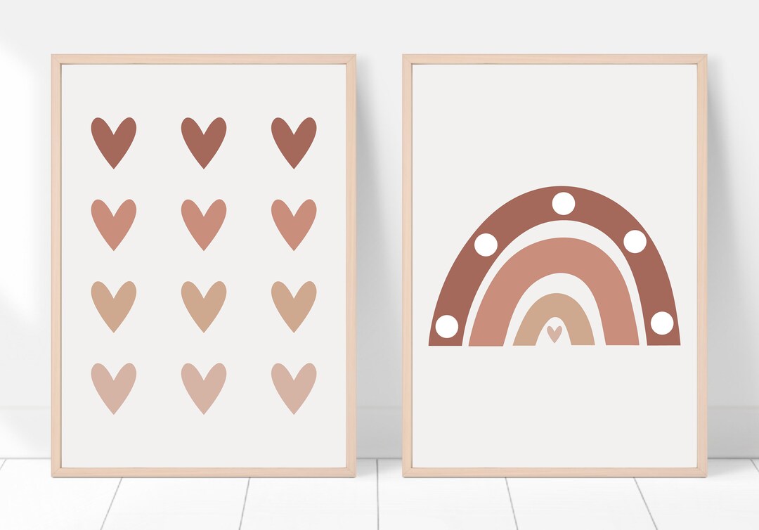 Set of 2 Boho Hearts and Rainbow Wall Art Boho Kids Room Art - Etsy