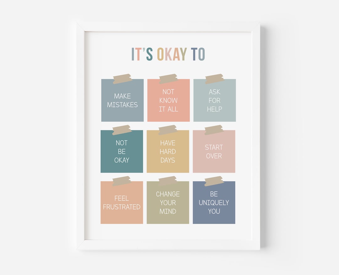 It's Okay to Not Be Okay Poster Kids Motivational Wall Art Educational ...