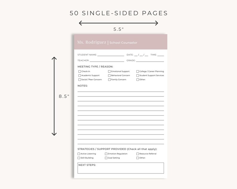 Personalized School Counselor Notepad, Student Meeting Notes Pad ...