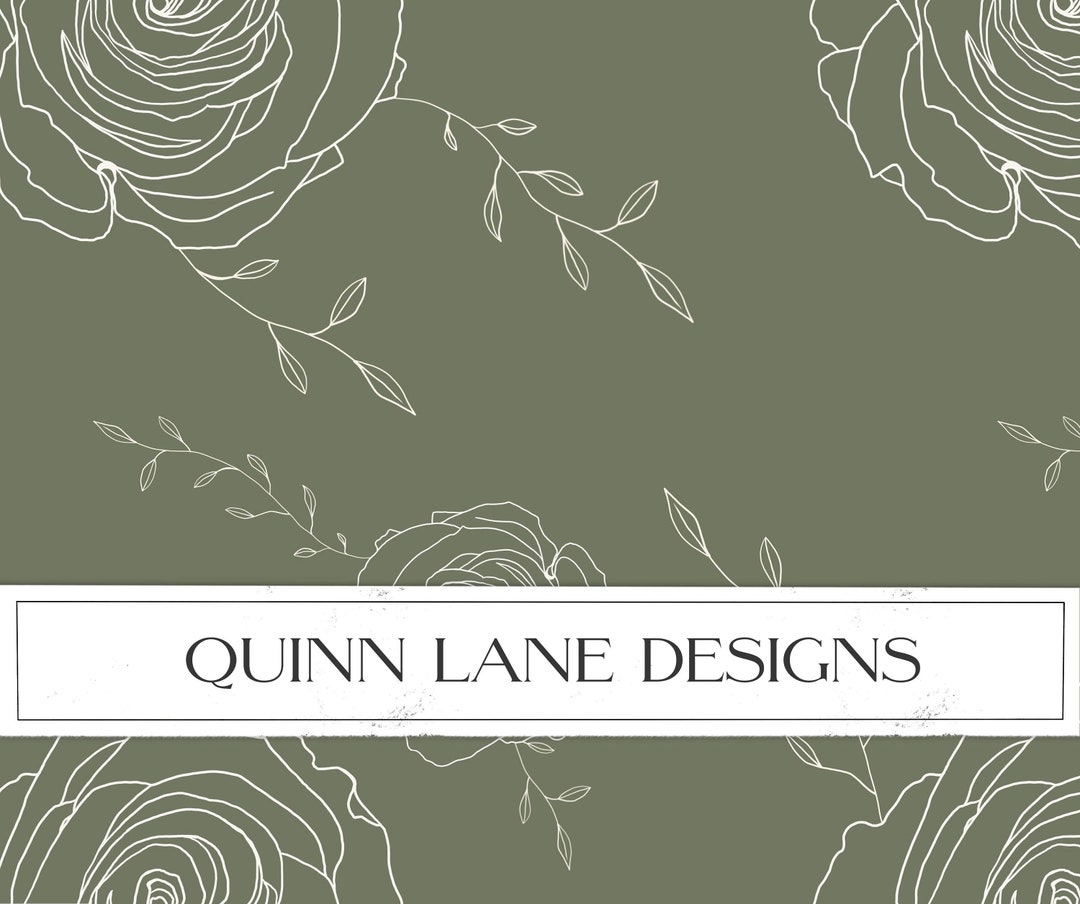 Sage Green Surface Pattern, Minimalist Rose Pattern, Line Art Pattern ...