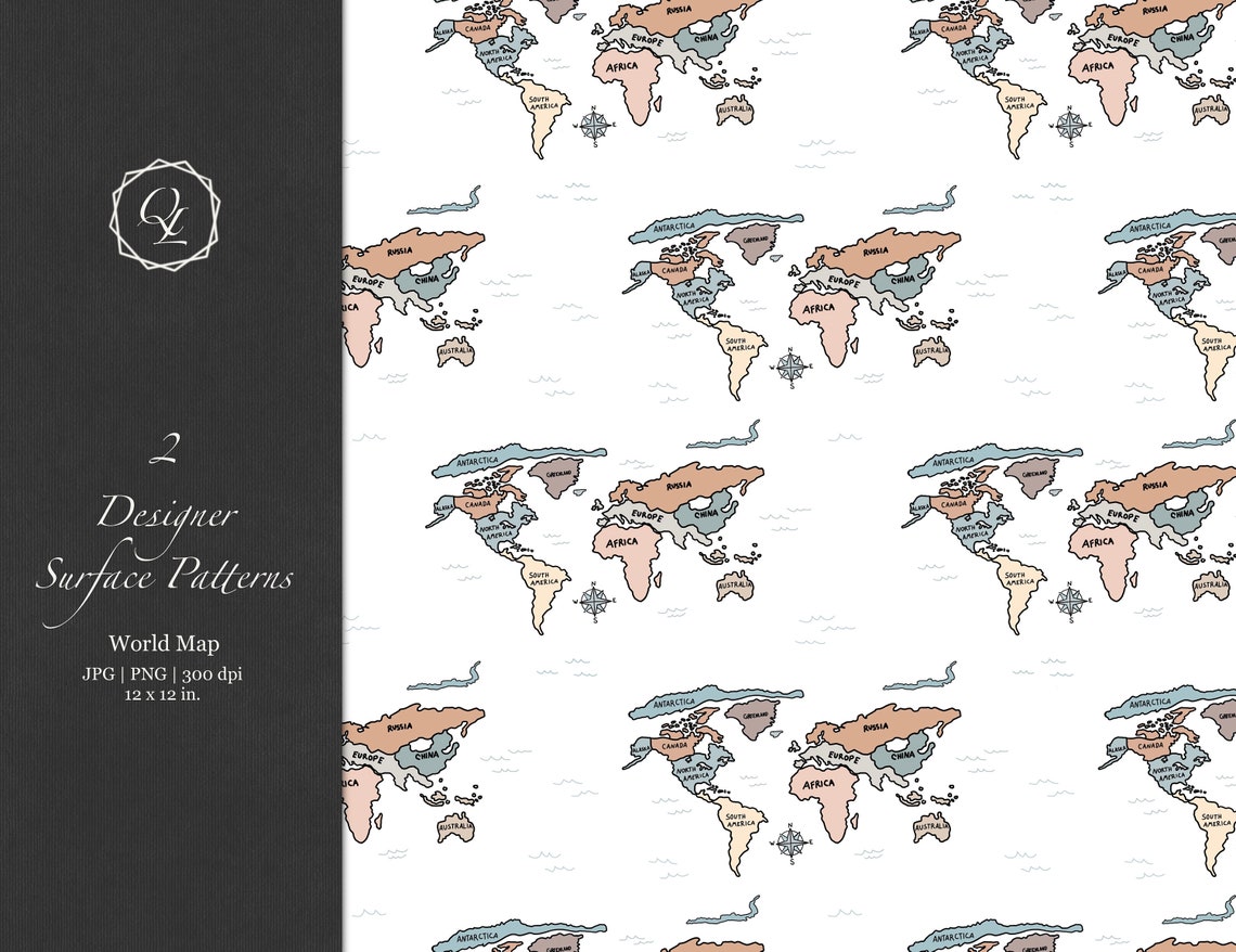 World Map Surface Pattern Boho World Map Seamless Pattern - Etsy