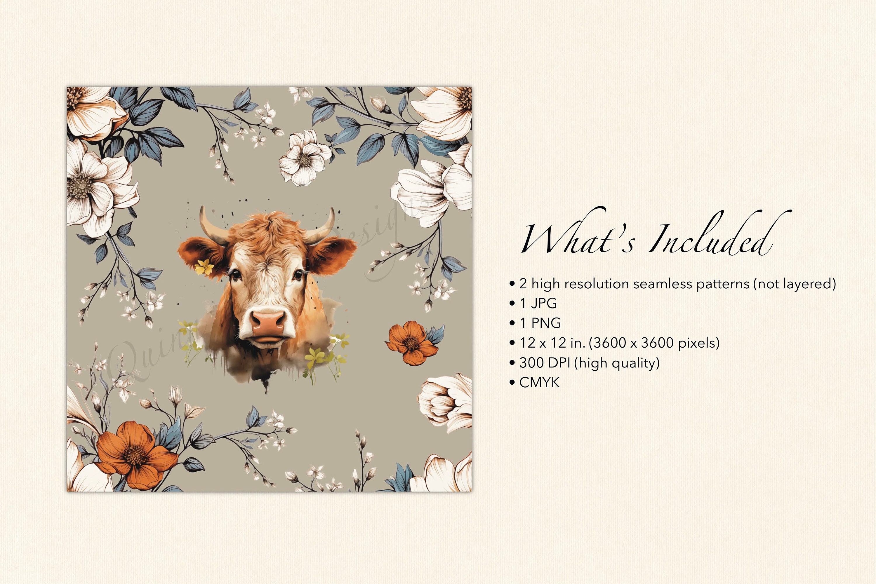 Highland Cow Seamless Surface Pattern, Farm Animals, Fuzzy Cow Pattern ...