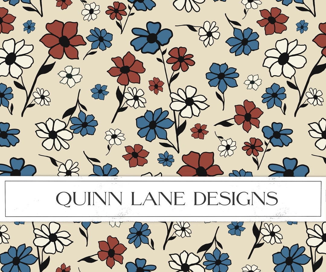 Red, White and Blue Flowers Seamless Pattern, Floral 4th of July ...