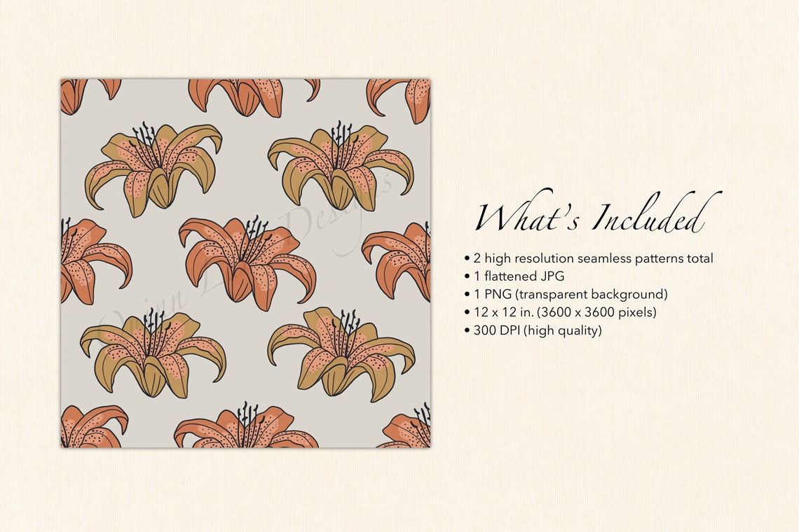 Tiger Lily Seamless Pattern, Floral Fabric Design (digital Download) - Etsy