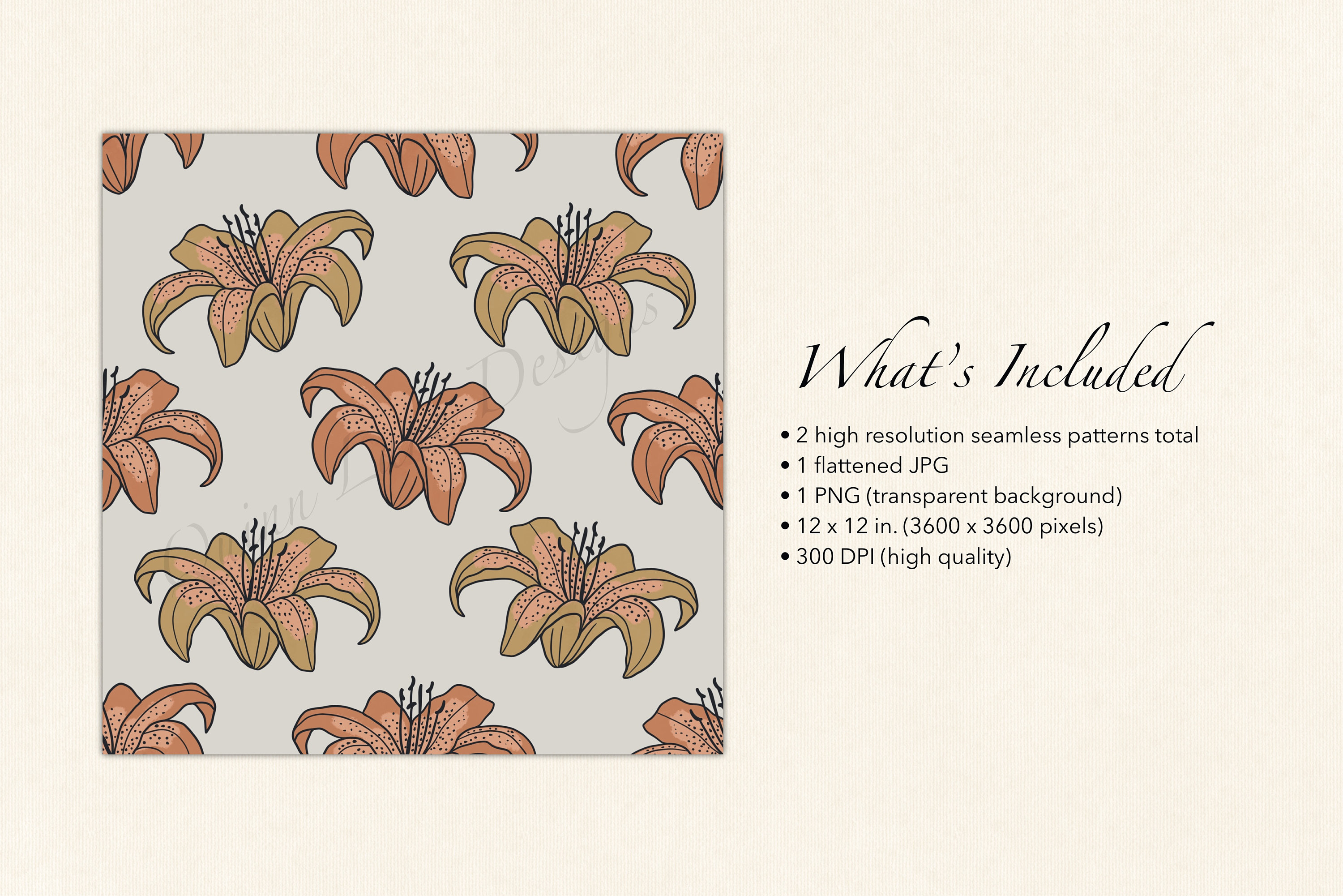 Tiger Lily Surface Pattern, Lily Seamless Pattern, Tiger Lily Fabric ...
