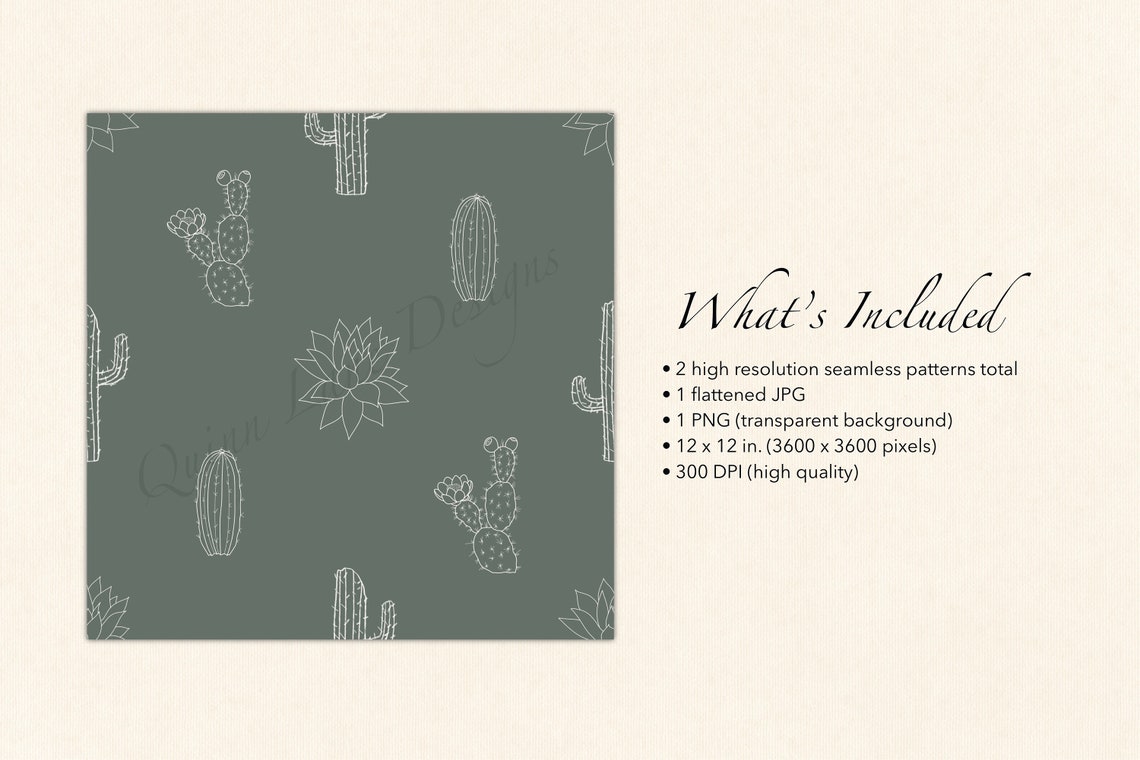 Cactus Surface Pattern, Boho Cacti Seamless Pattern, Commercial Use ...