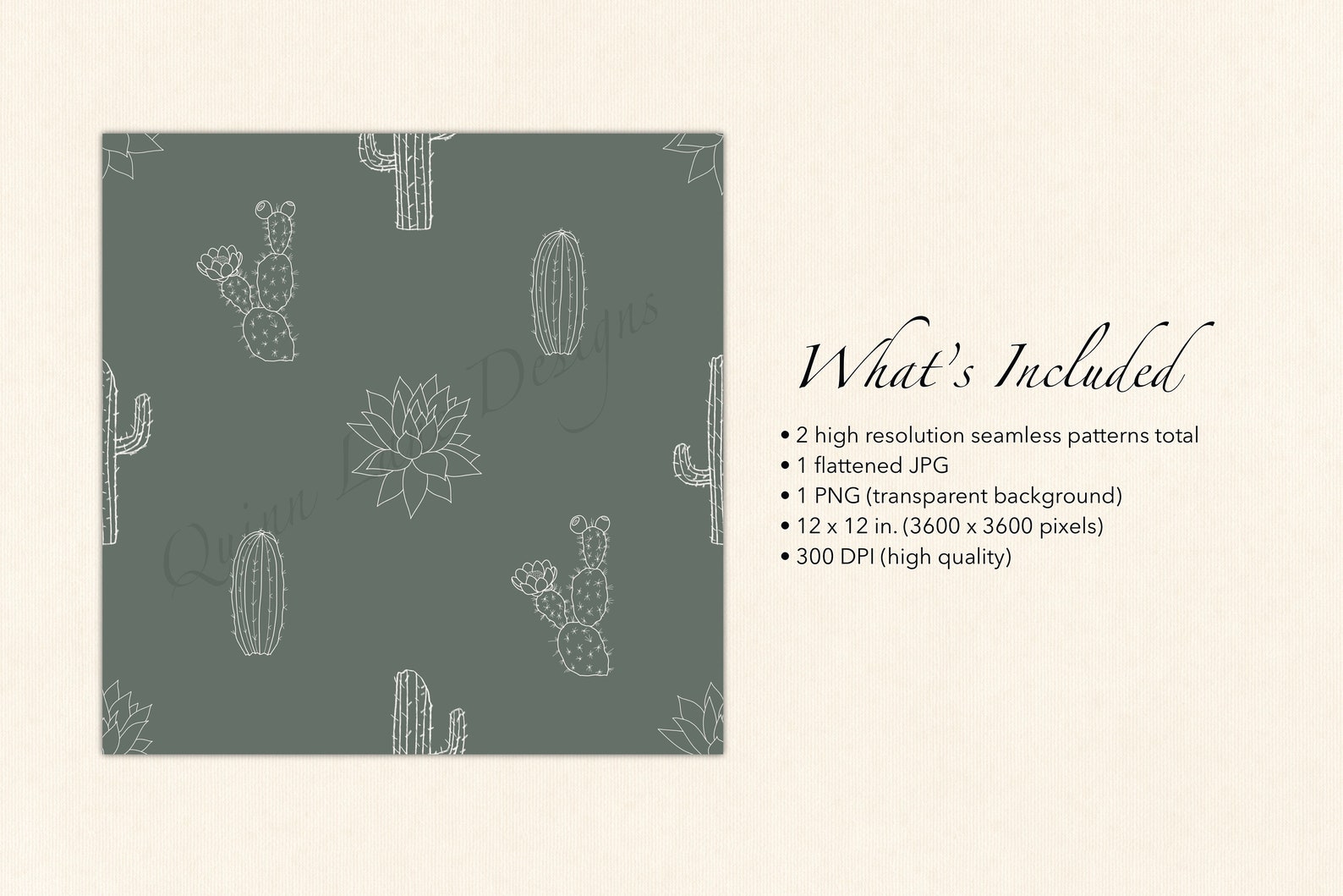 Cactus Surface Pattern, Boho Cacti Seamless Pattern, Commercial Use ...