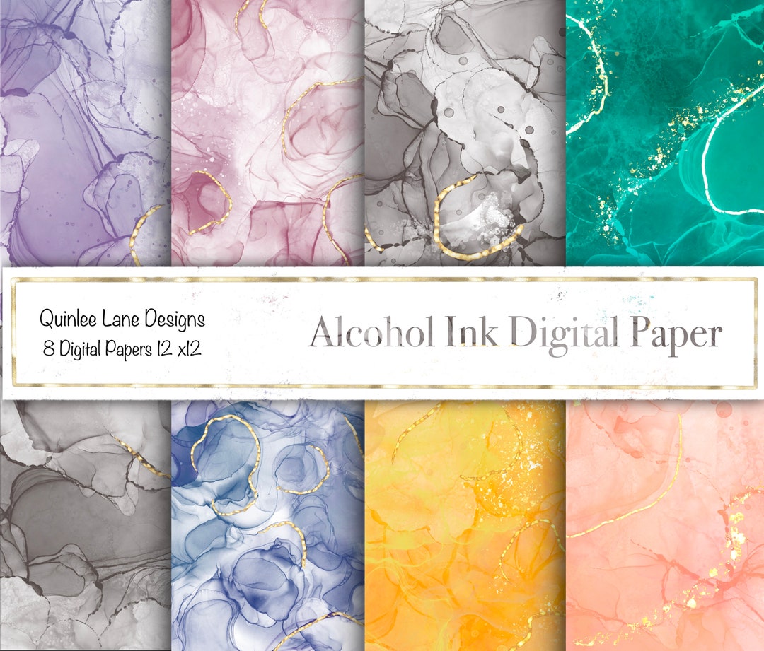 Alcohol Ink Digital Paper, Colorful Fluid Ink Patterns, 12x12 ...