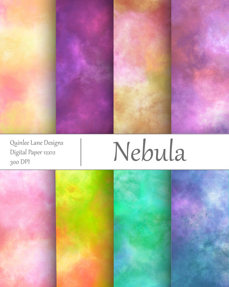 8 Different Nebula Color Digital Papers 12x12 | 300 DPI | Galaxy Color ...