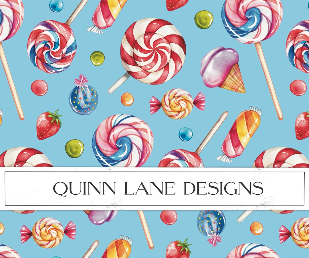 Colorful Candies on Blue Background Seamless Pattern, Cute Watercolor ...