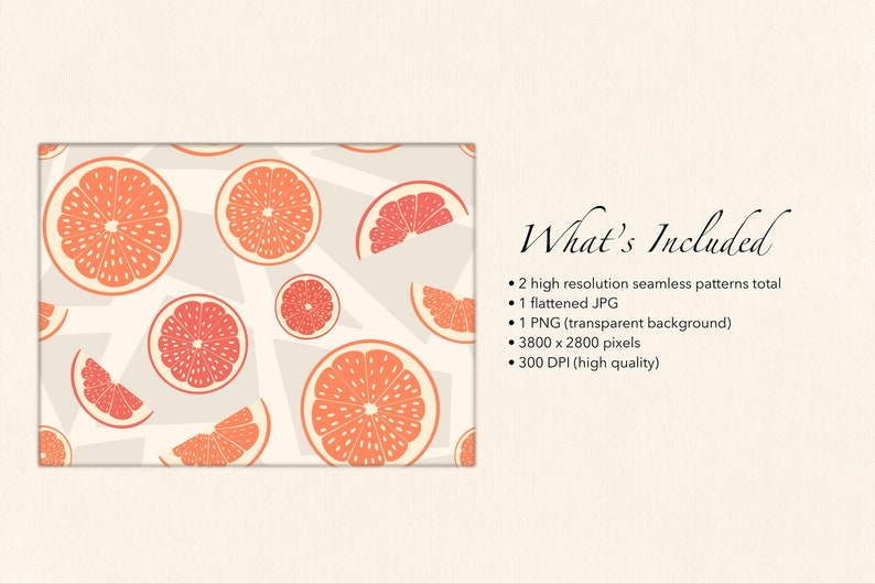 Grapefruit Seamless Pattern, Hand-drawn Grapefruit Surface Pattern ...