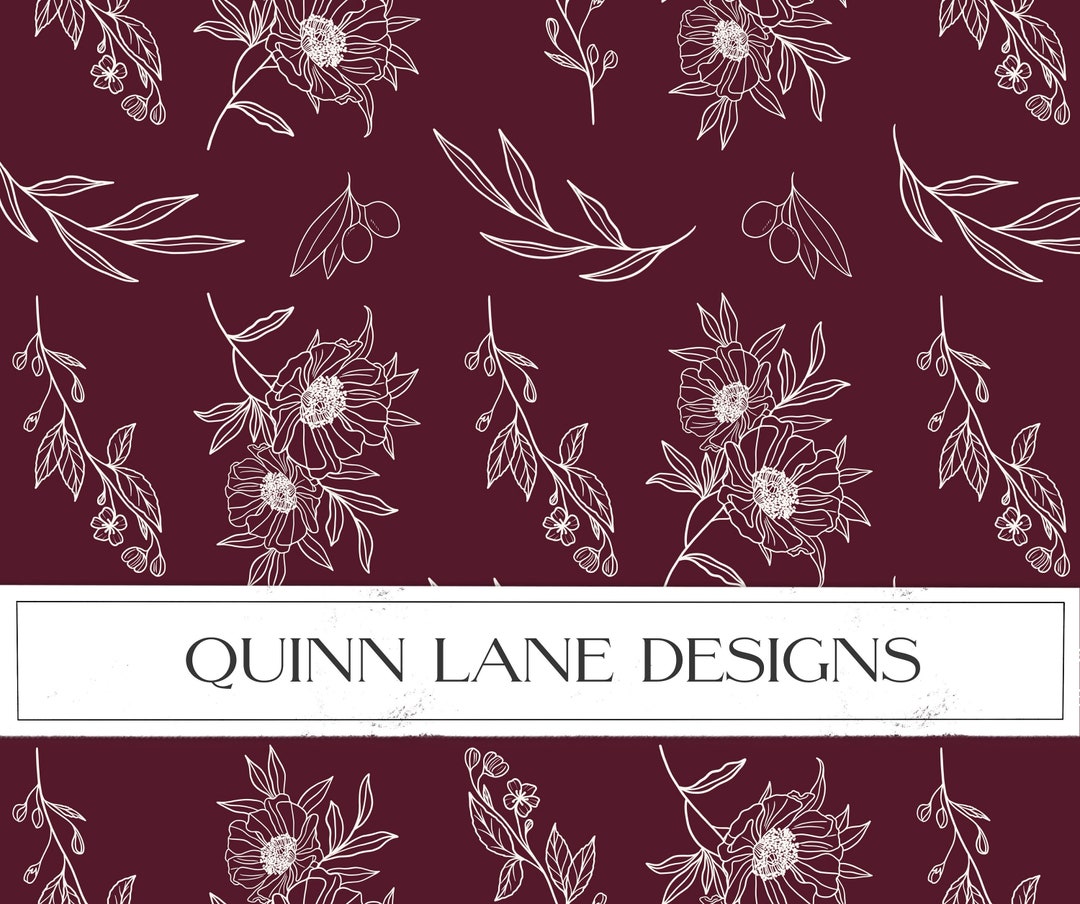 Burgundy Floral Line Art Seamless Pattern (digital Download) - Etsy