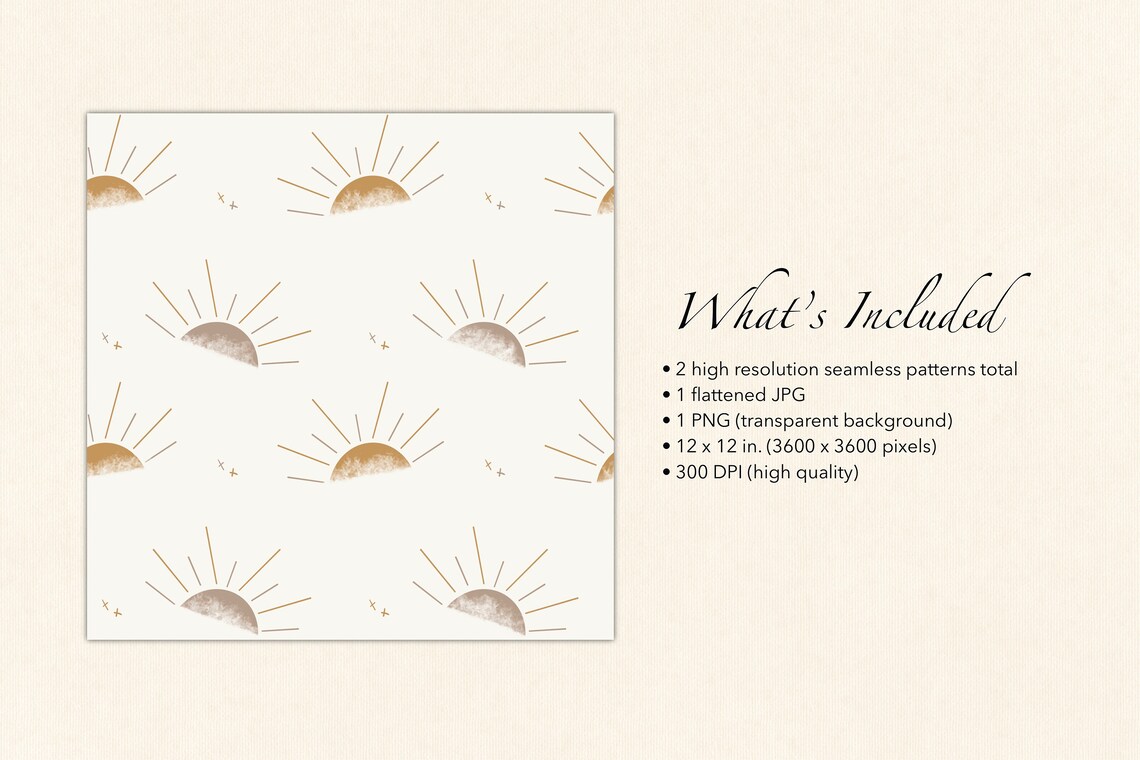 Boho Sun Seamless Pattern, Fabric Wallpaper Design (digital Download ...